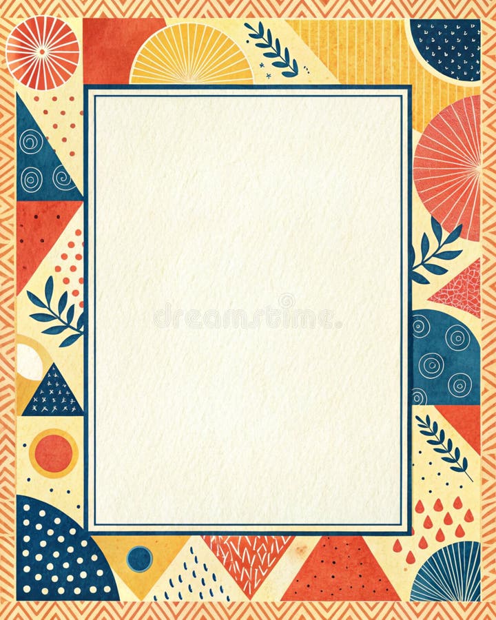 Memphis Pattern Border with Paper Texture and Sunset Sail Palette Stock ...