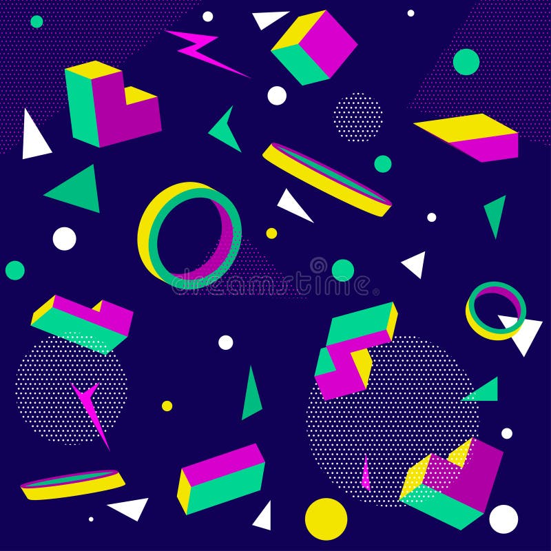 Memphis Pattern Design on Blue Background Stock Vector - Illustration ...