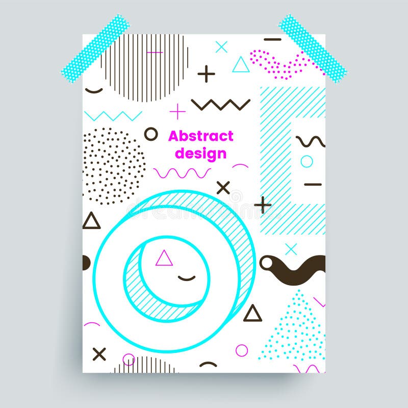 Memphis Poster, Line Art Design on a White Stock Vector - Illustration ...