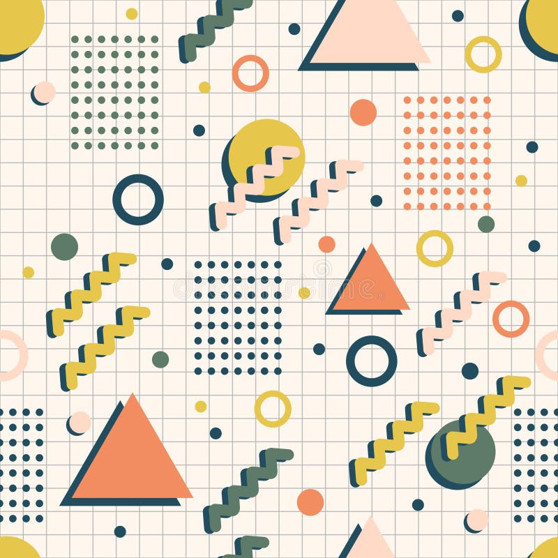 Memphis Retro Style Seamless Pattern. Stock Vector - Illustration of ...