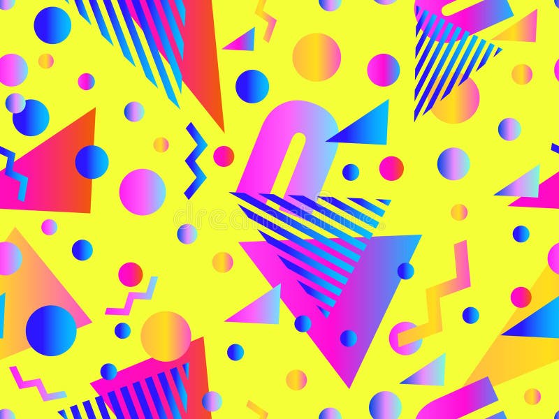Memphis Seamless Pattern with Geometric Gradient Shapes. Colorful ...