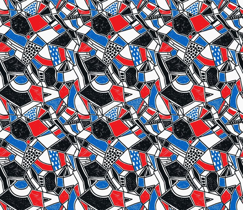 Memphis Seamless Pattern in Retro Style. Doodle Pattern Hand-drawn Pen ...