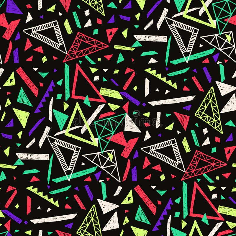 Memphis Seamless Pattern in Retro Style. Doodle Pattern Hand-drawn Pen ...