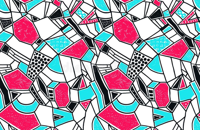 Memphis Seamless Pattern in Retro Style. Doodle Pattern Hand-drawn Pen ...