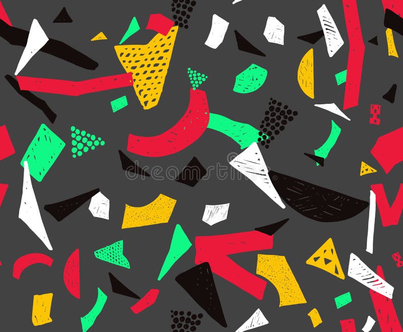 Memphis Seamless Pattern in Retro Style. Doodle Pattern Hand-drawn Pen ...