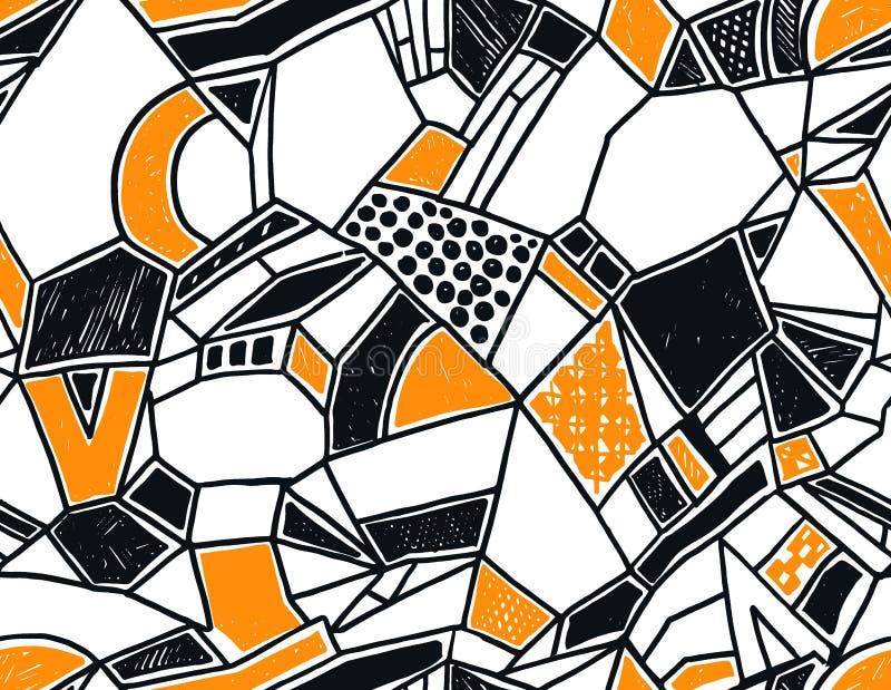 Memphis Seamless Pattern in Retro Style. Doodle Pattern Hand-drawn Pen ...