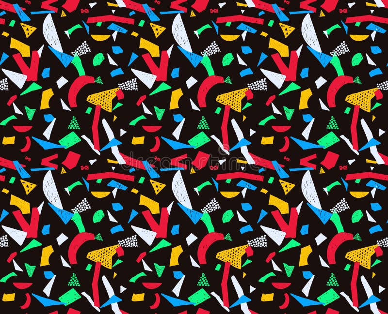 Memphis Seamless Pattern in Retro Style. Doodle Pattern Hand-drawn Pen ...