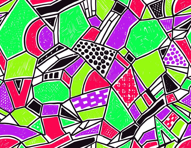 Memphis Seamless Pattern in Retro Style. Doodle Pattern Hand-drawn Pen ...