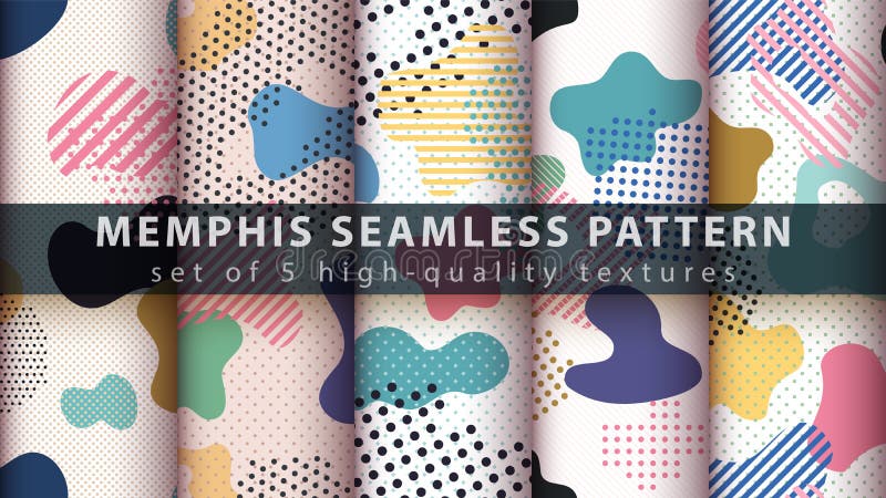 Memphis Seamless Pattern - Set Five Items Stock Vector - Illustration of deluxe, fashion: 170217863