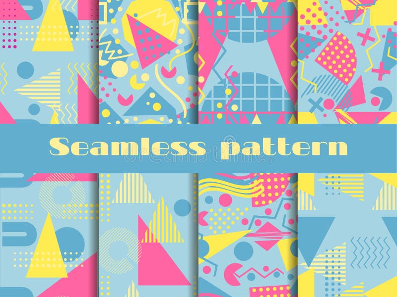 Memphis Seamless Pattern Set. Geometric Elements Memphis in the Style ...
