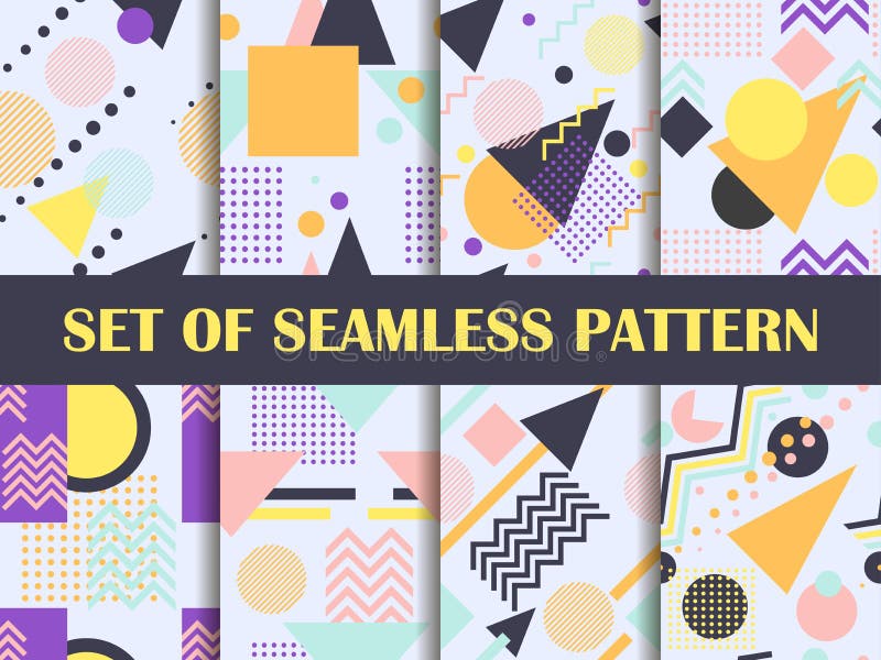 Memphis Seamless Pattern Set. Geometric Elements Memphis in the Style ...