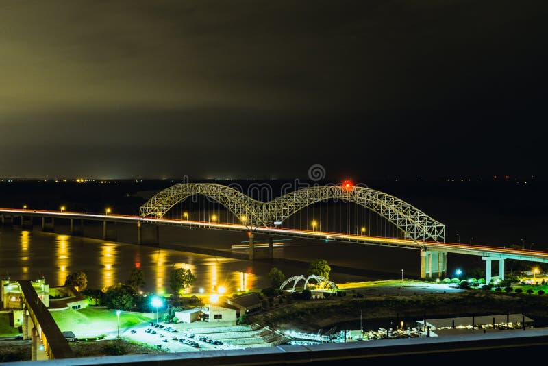 Memphis Skyline at Night Hernando DeSoto Bridge Stock Photo - Image of ...