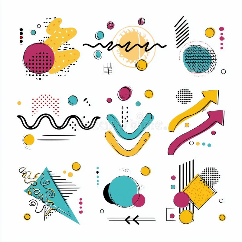 Memphis Style Design Elements on White Background Stock Illustration ...