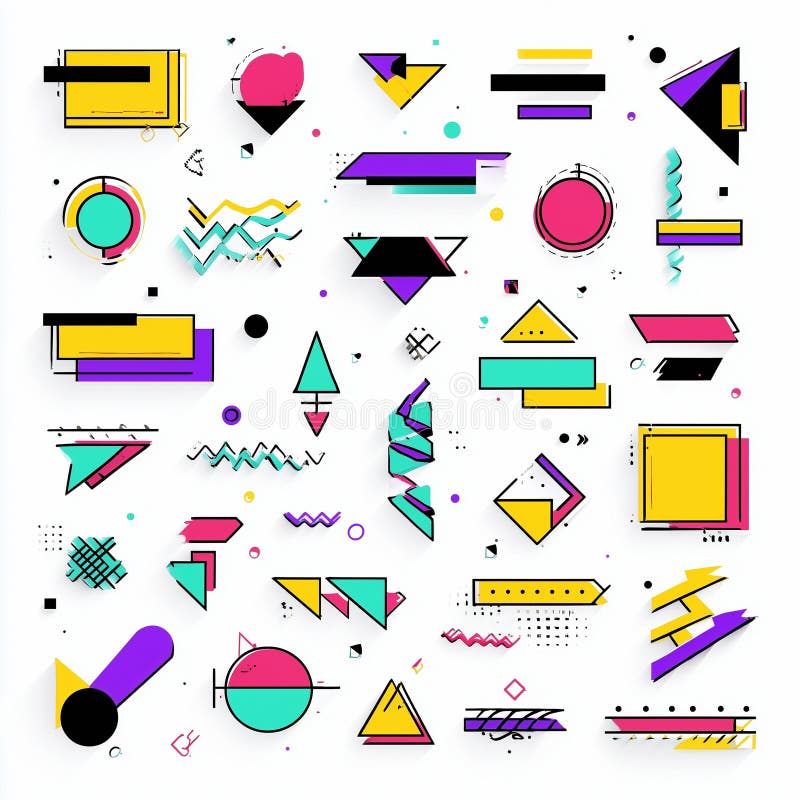 Memphis Style Design Elements on White Background Stock Illustration ...