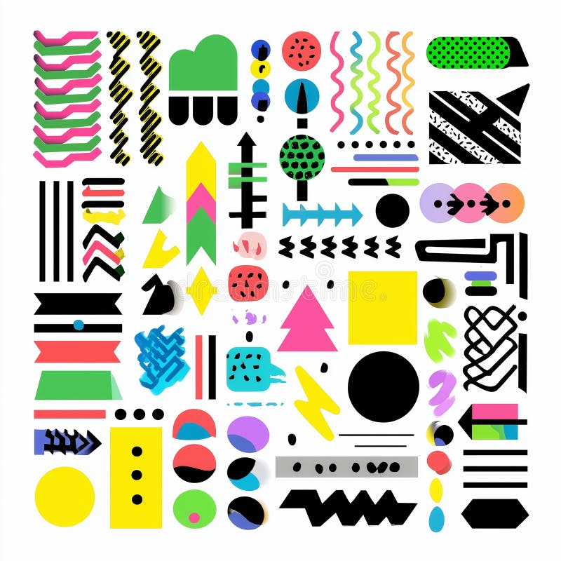 Memphis Style Design Elements on White Background Stock Illustration ...