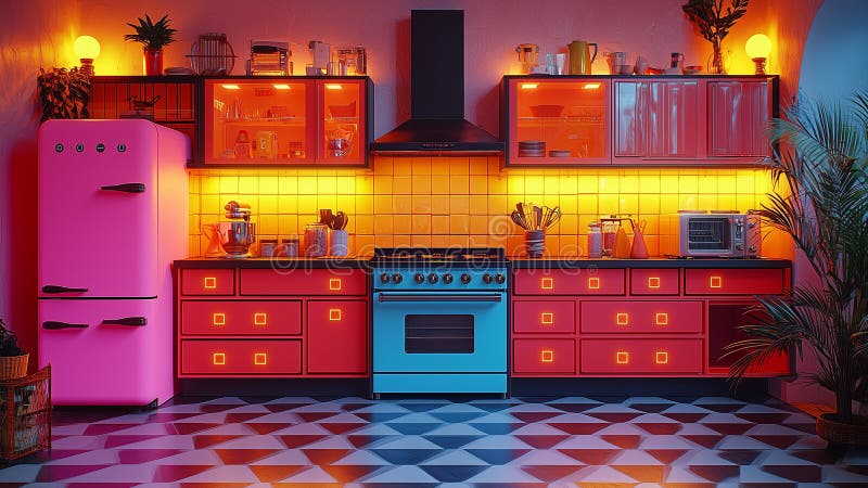 Memphis-style High-tech Kitchen Interiors Stock Illustration ...