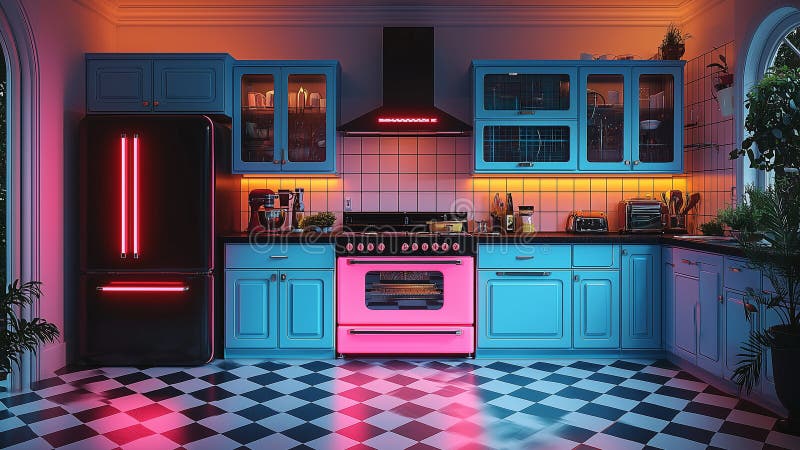 Memphis-style High-tech Kitchen Interiors Stock Illustration ...