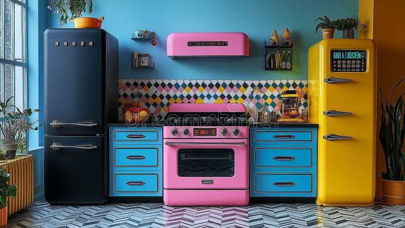 Memphis-style High-tech Kitchen Interiors Stock Illustration ...