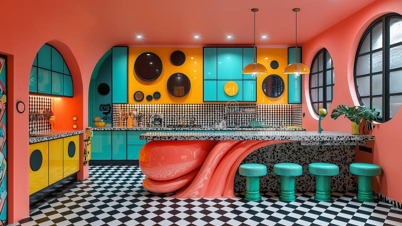 Memphis-style Kitchen with Bold Colors and Geometric Patterns Stock ...
