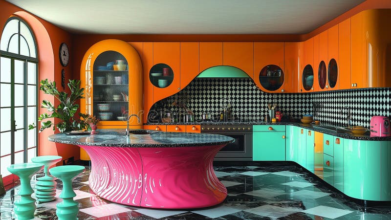 Memphis-style Kitchen with Bold Colors and Geometric Patterns Stock ...