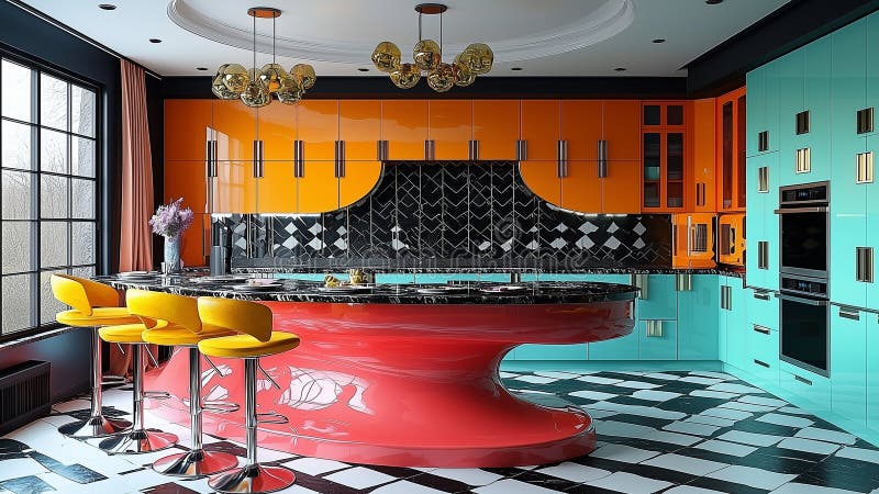 Memphis-style Kitchen with Bold Colors and Geometric Patterns Stock ...