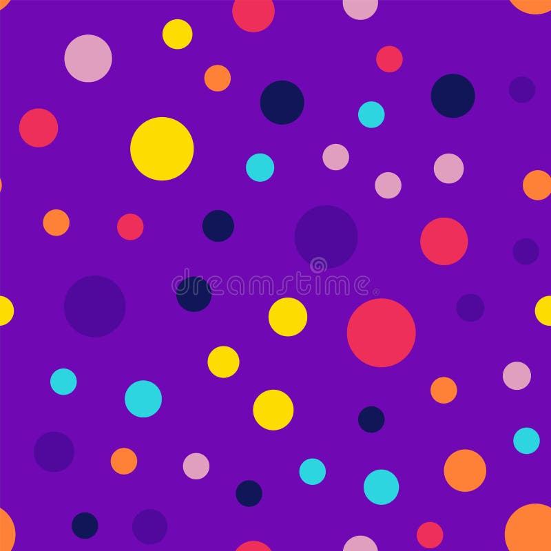 Memphis Style Polka Dots Pattern on Purple. Stock Vector - Illustration ...