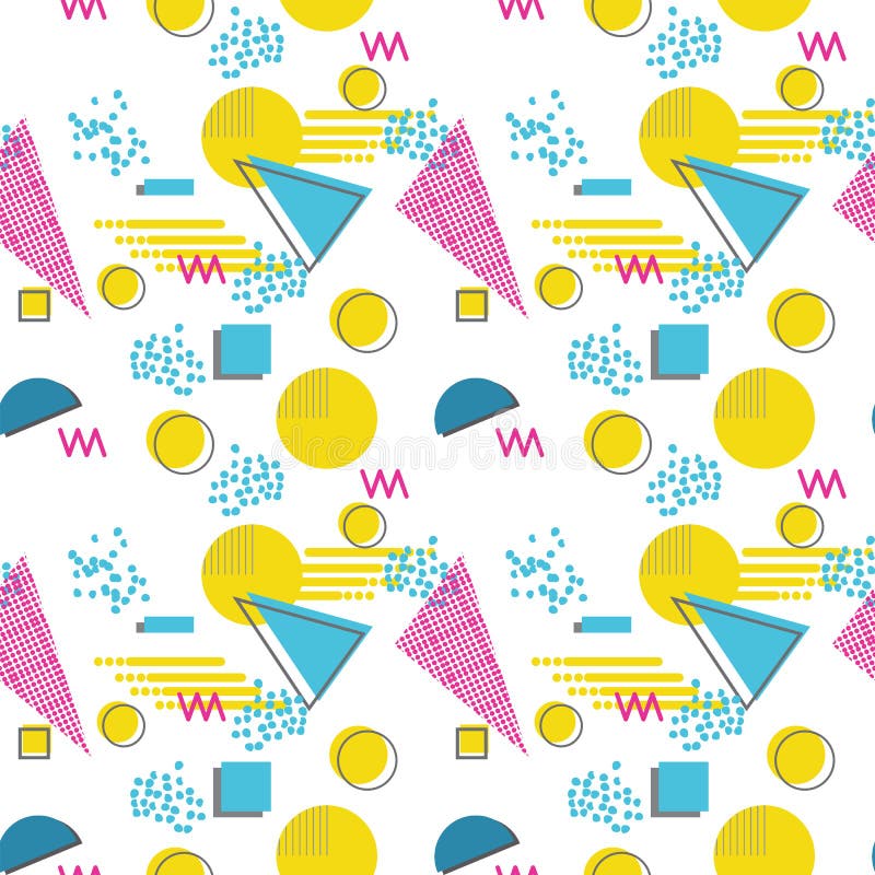 Memphis Style Repeat Seamless Pattern of Geometric Shapes Circles ...