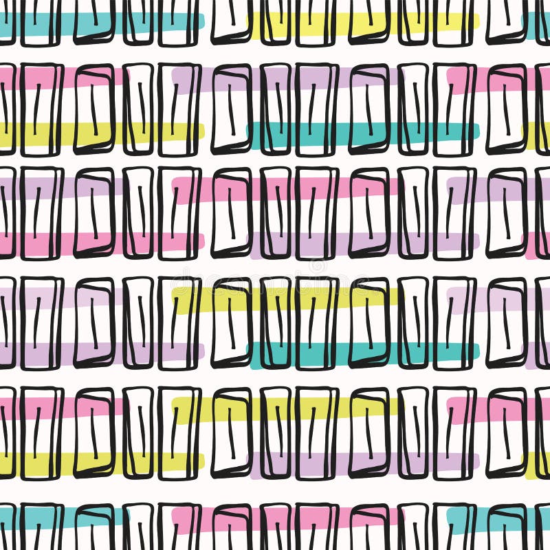 Memphis Style Scribble Abstract Seamless Vector Pattern, Hand Drawn Pop ...