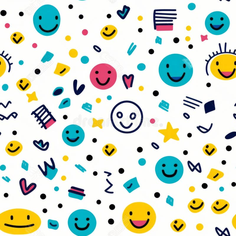 Memphis Style Seamless Pattern with Emojis - Repeat Pattern with ...