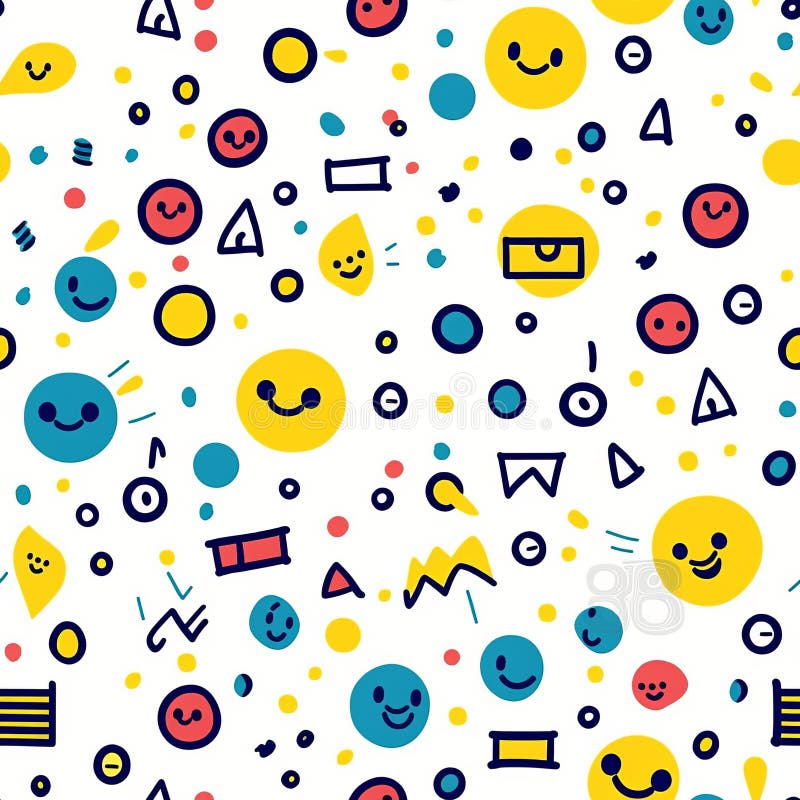 Memphis Style Seamless Pattern with Emojis - Repeat Pattern with ...