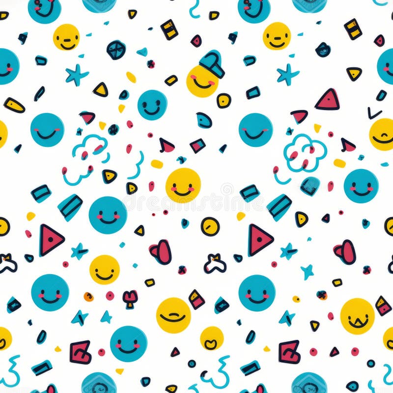 Memphis Style Seamless Pattern with Emojis - Repeat Pattern with ...