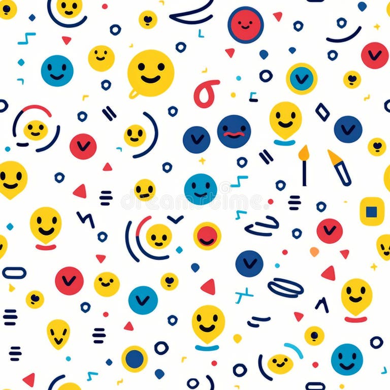 Memphis Style Seamless Pattern with Emojis - Repeat Pattern with ...