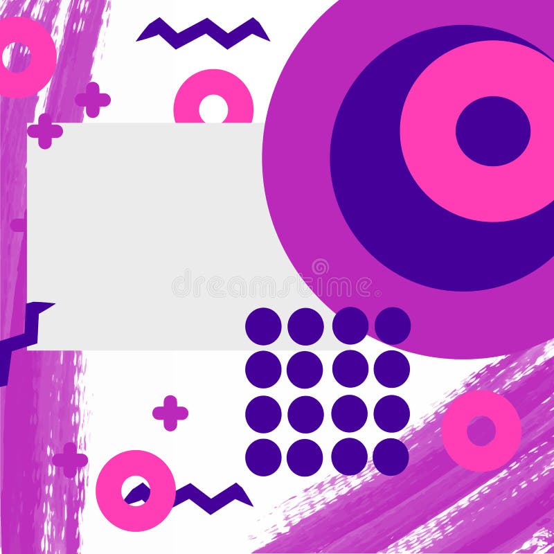 Memphis Style Square Template with Geometric Pattern in Pink and Purple ...