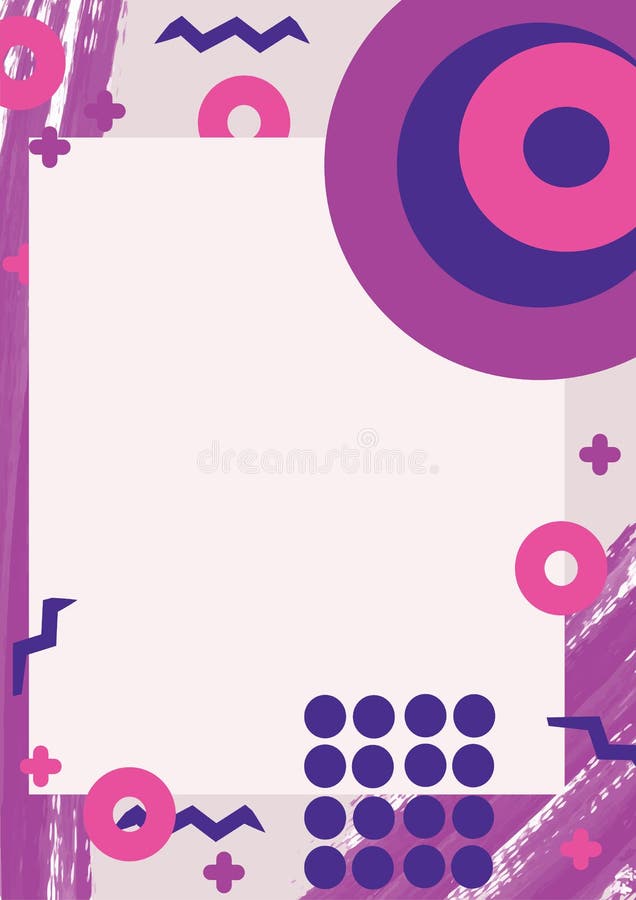 Memphis Style Square Template with Geometric Pattern in Pink and Purple ...