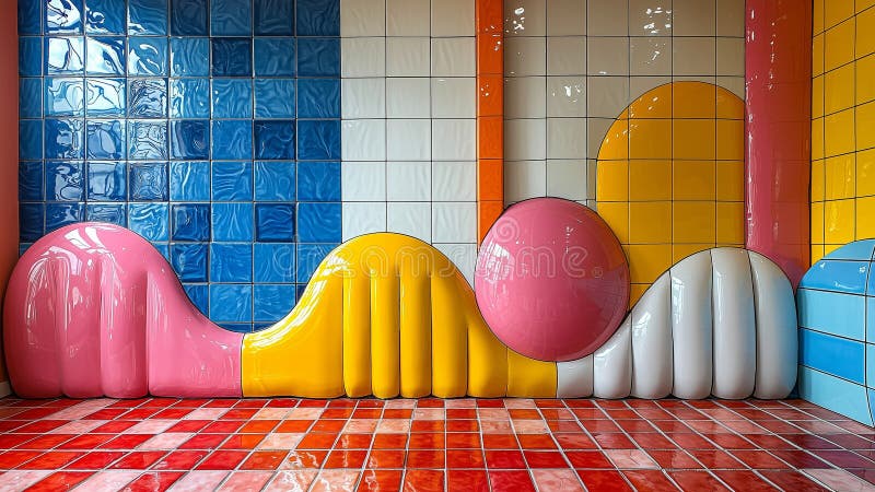 Memphis-style Tile Design with Bold Geometric Patterns and Glossy ...