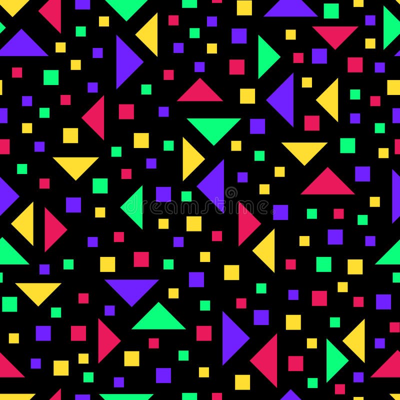Memphis Vector Seamless Pattern with Geometric Elements, on Black ...