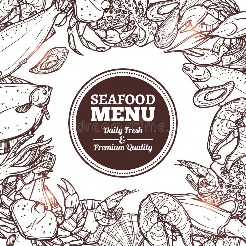 Menú Del Fondo De Los Mariscos Ilustración del Vector - Ilustración de ...