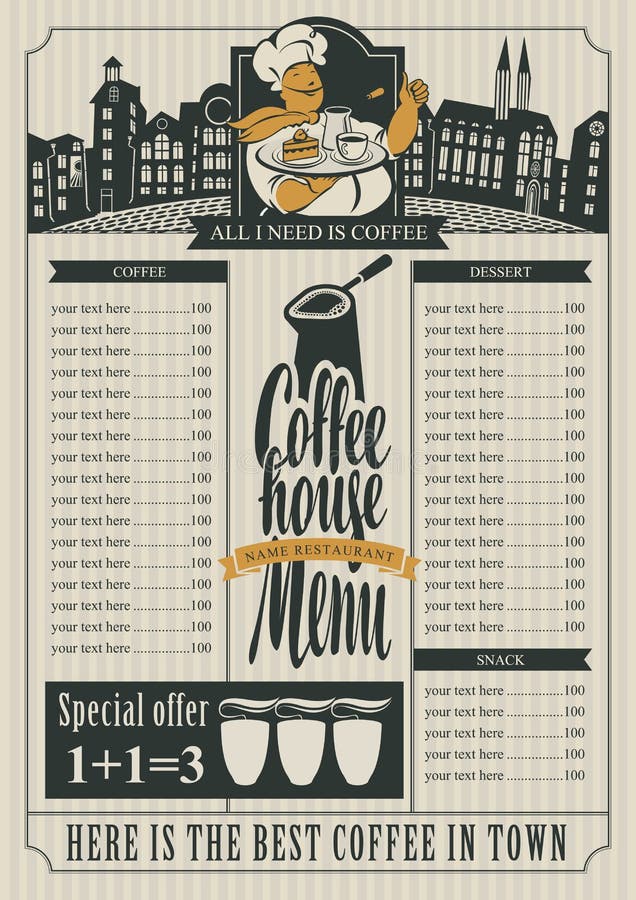 Menú Del Café Para Una Lista De Precios Ilustración del Vector ...