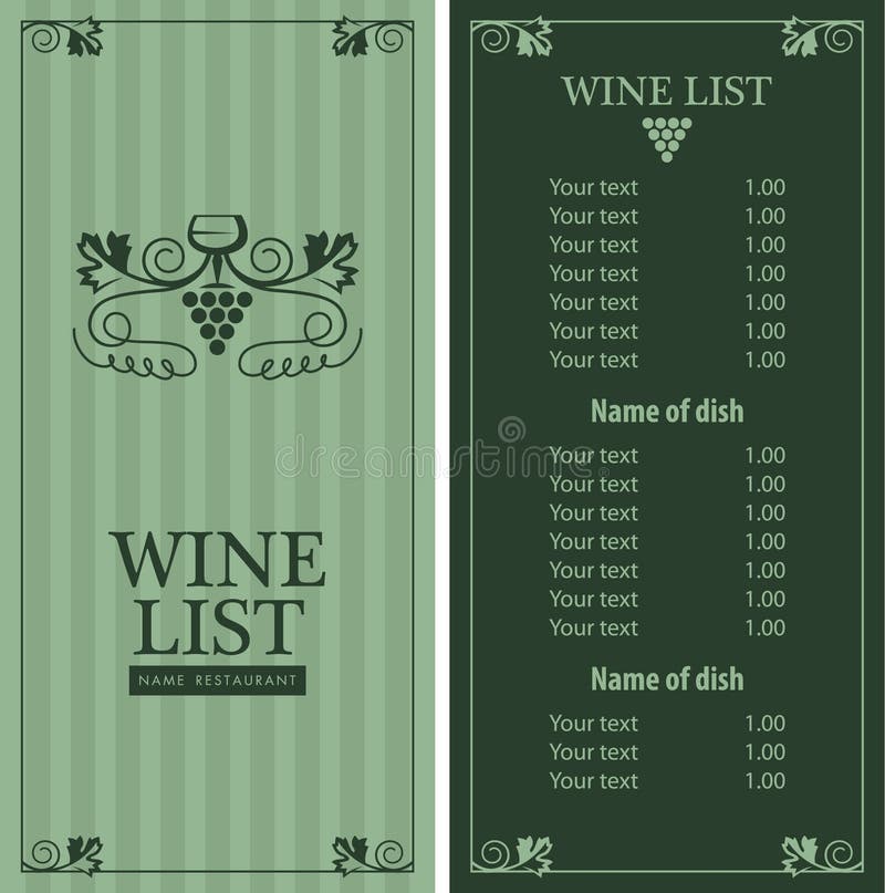 Plantilla Del Menú De La Carta De Vinos. Ilustración del Vector ...