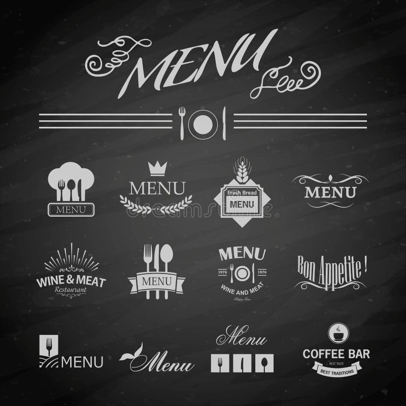 Letras De La Mano Del Menú Y Elementos De Los Garabatos Ilustración del ...