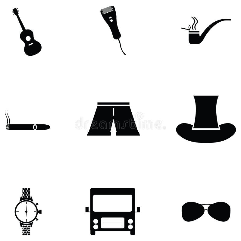 Men accessories icon set stock vector. Illustration of silhouette ...