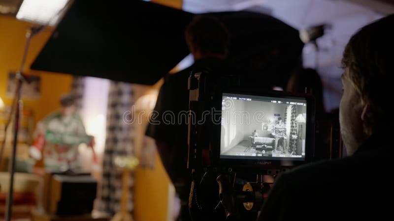 Men Assemble Set Piece Using Power Drill in Proffesional Studio Film Shooting Stock Footage ...