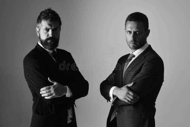 Men with Beard and Determined Faces Express Confidence and Partnership ...