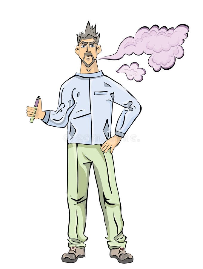 Men with Beard Vaping or Smoking. Cloud of Vapor. Vector Illustration ...