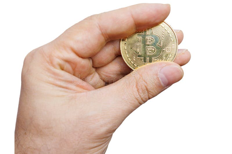 Men Bitcoin Coin Which he Pinches with His Fingers Stock Photo - Image ...