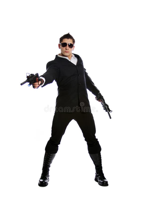 Men in Black Suit Holding Gun Stock Photo - Image of pistol, killer ...