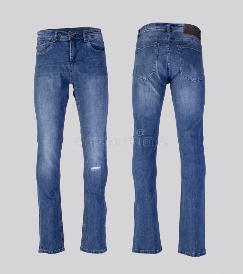 Men Blue Jeans Isolated on White Background, Front Back View Stock ...