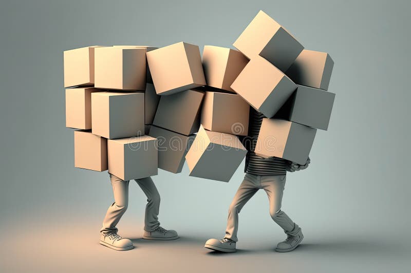 Men with Boxes. 3d Generative Ai Stock Illustration - Illustration of ...