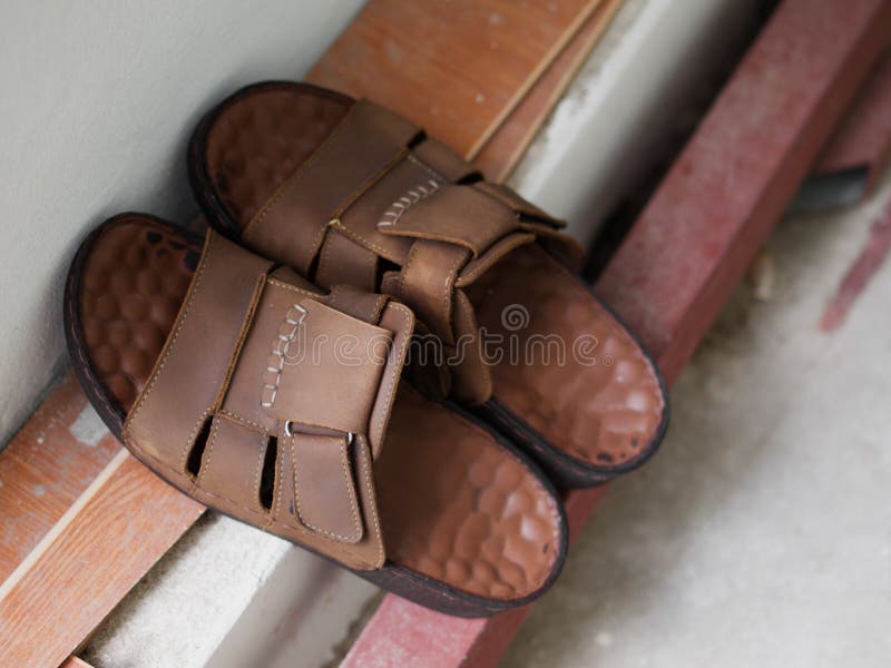 Men brown leather sandal stock photo. Image of grunge - 97032698