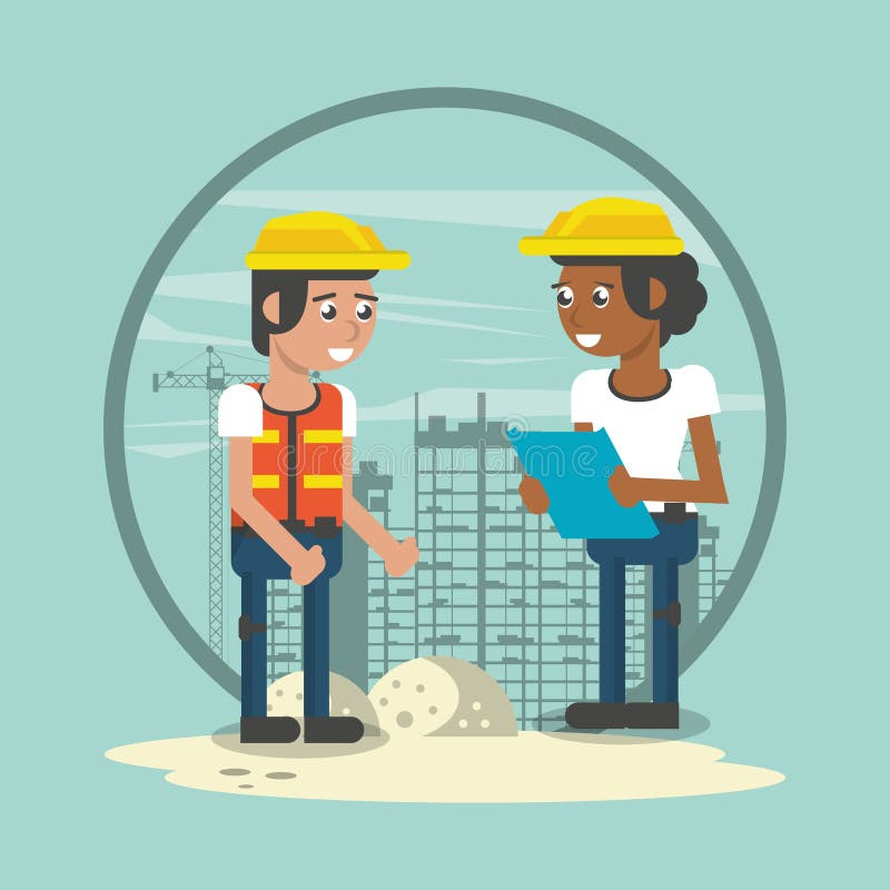 Men Builders Working Under Construction Scene Stock Vector ...